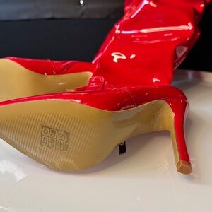 None | Shoes | Red Patent Pvc Leather High Heel Boots | Poshmark